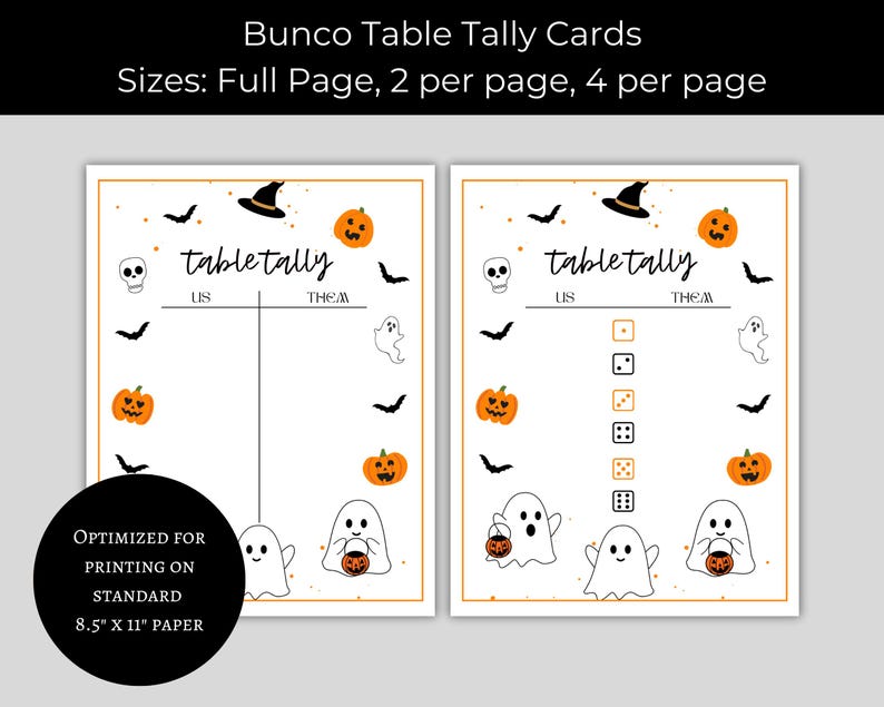 Halloween BUNCO Printable Bundle - Score Cards - Tally Table Cards ...