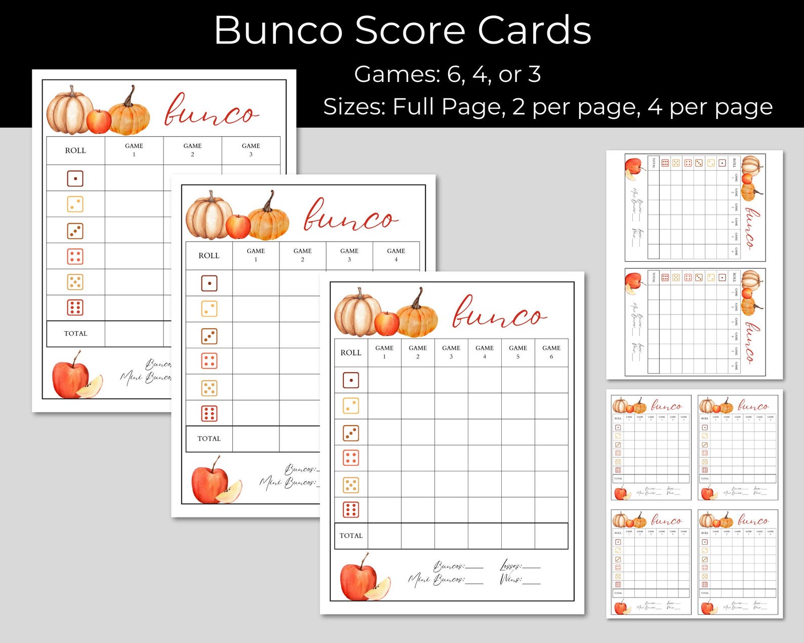 Fall BUNCO Printable Bundle - Score Cards - Tally Sheets - Table Cards ...