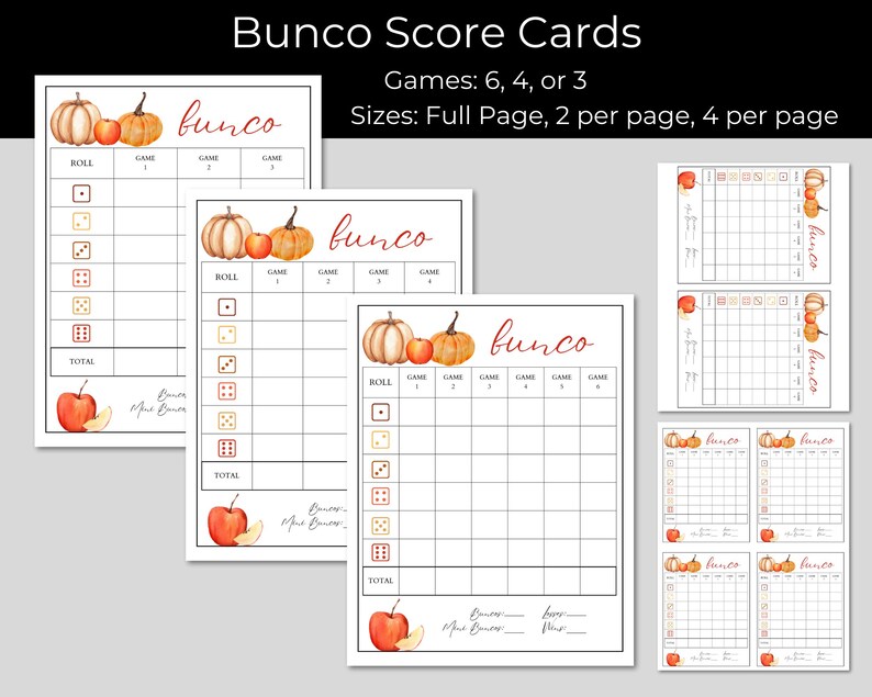 Fall BUNCO Printable Bundle - Score Cards - Tally Sheets - Table Cards ...