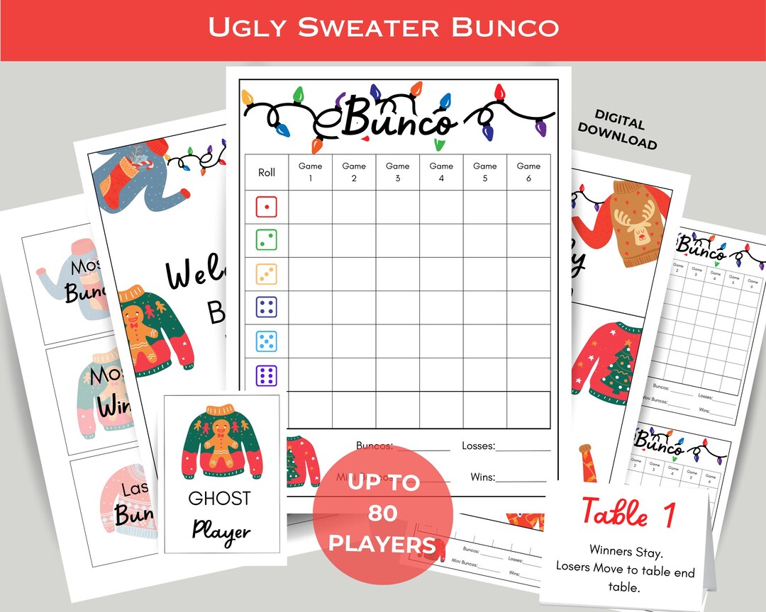 Ugly Sweater BUNCO Printable Bundle - Score Cards - Tally Sheets ...