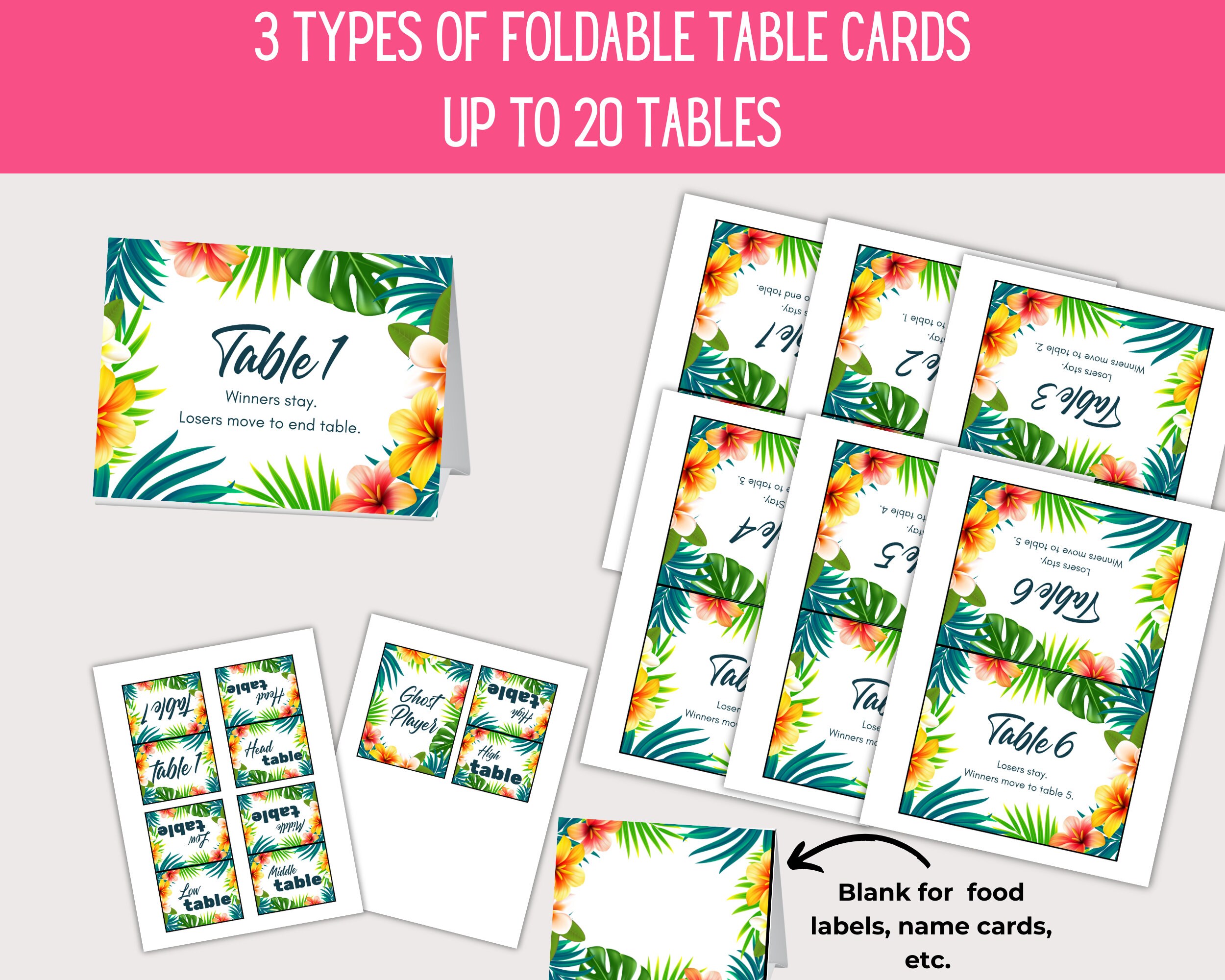 Tropical Flower BUNCO Printable Bundle - Score Cards - Tally Sheets ...