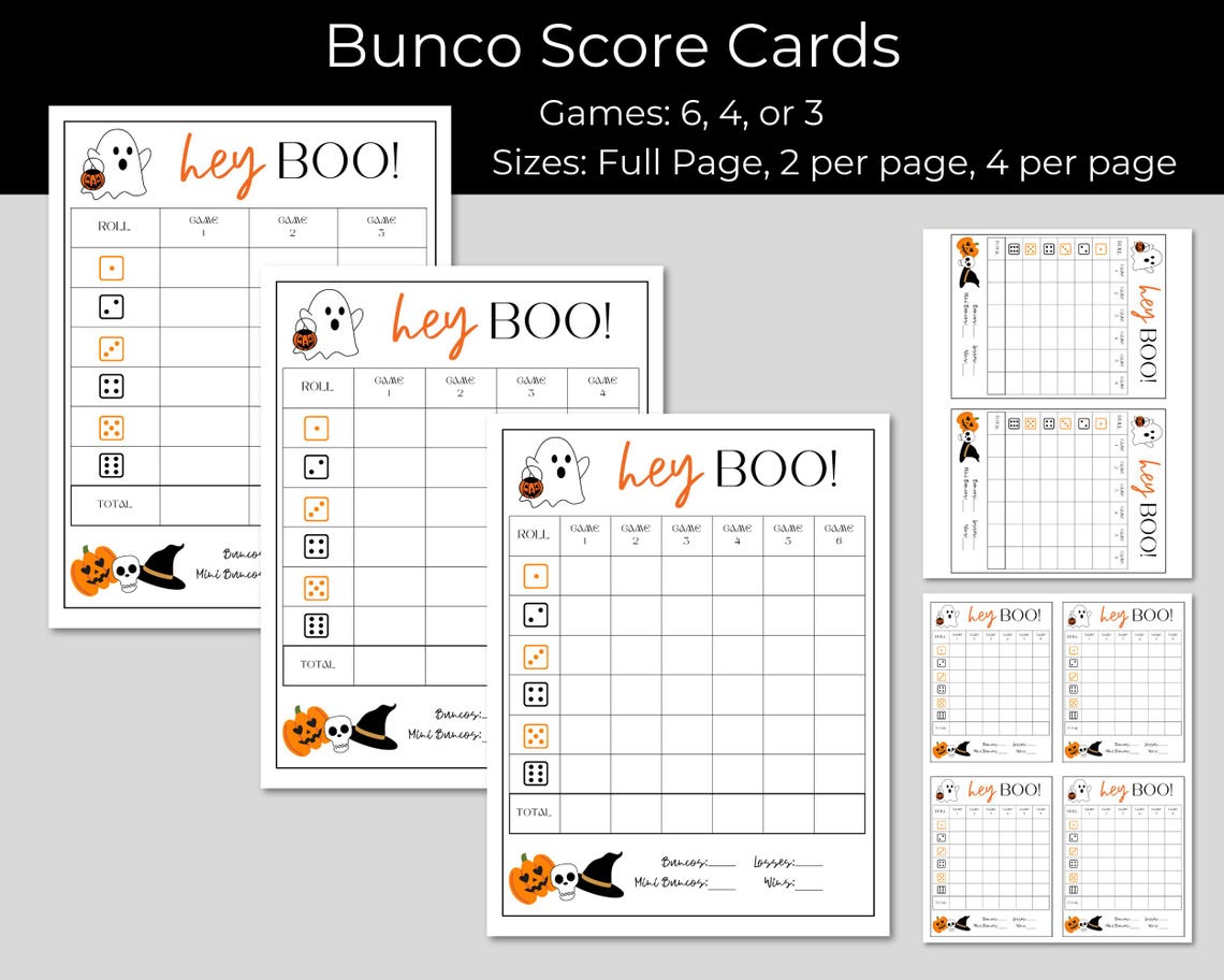 Halloween BUNCO Printable Bundle - Score Cards Only - Game Night ...