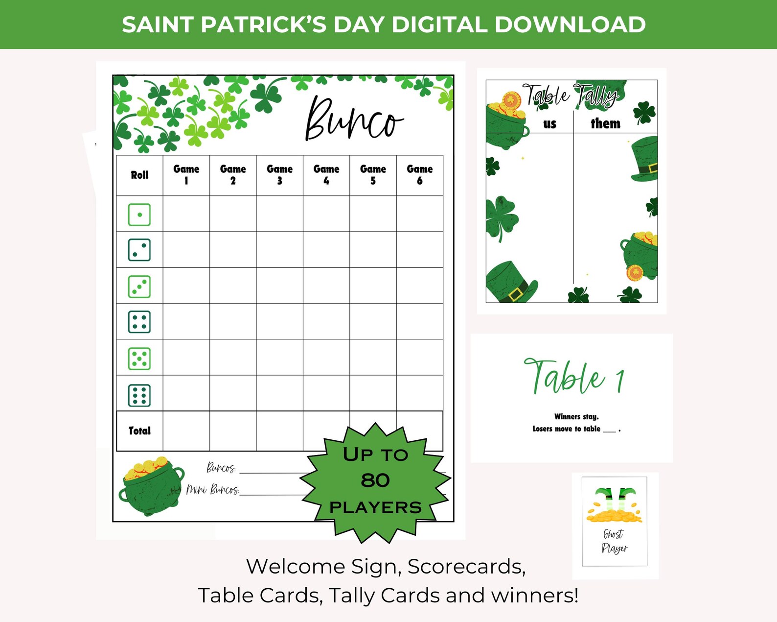 St. Patrick's Day BUNCO Printable Bundle - Score Cards - Tally and ...