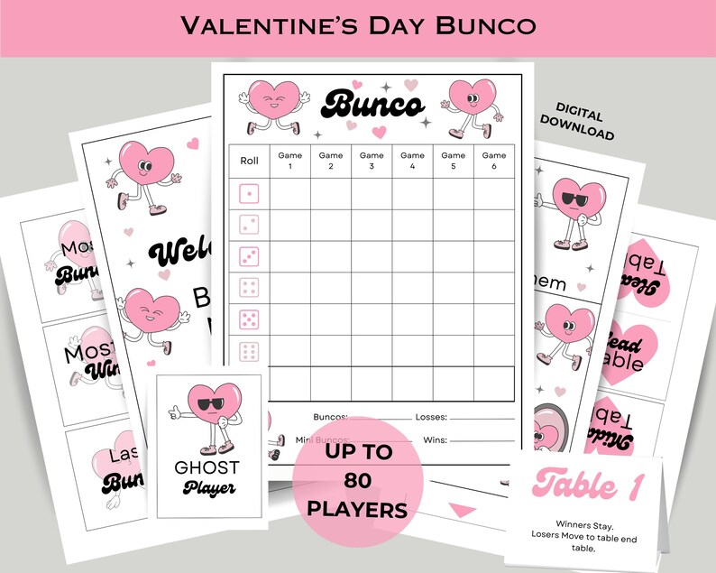 Valentine's Day BUNCO Printable Bundle - Score Cards - Tally and Table ...