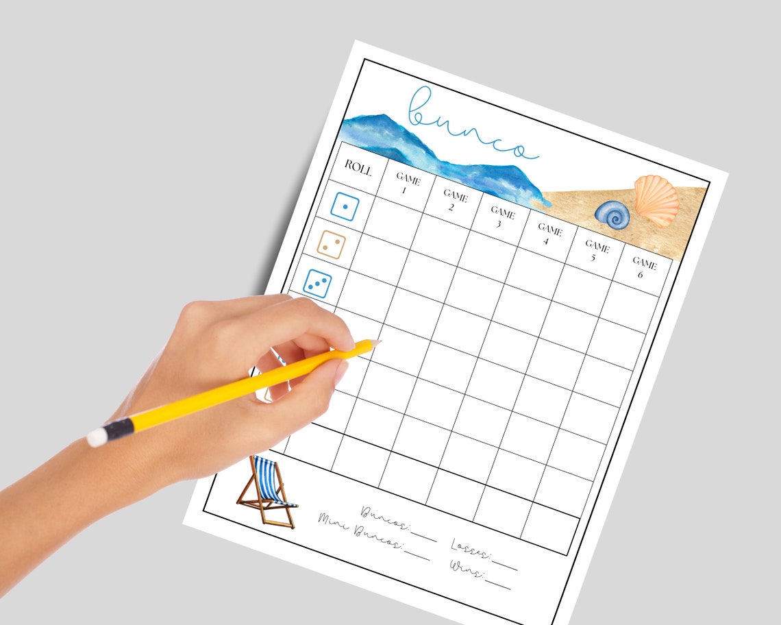 Beach BUNCO Printable Bundle Score Cards Tally and Table Cards Prize ...