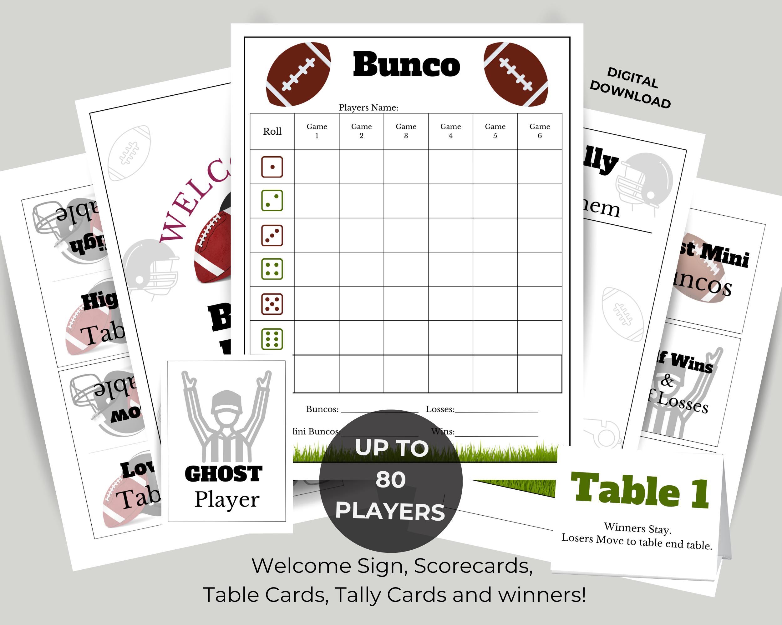 Football BUNCO Printable Bundle Score Cards Tally Sheets Table Cards ...