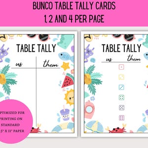 Summer Sun and Bunco Fun BUNCO Printable Bundle - Score Cards - Tally ...