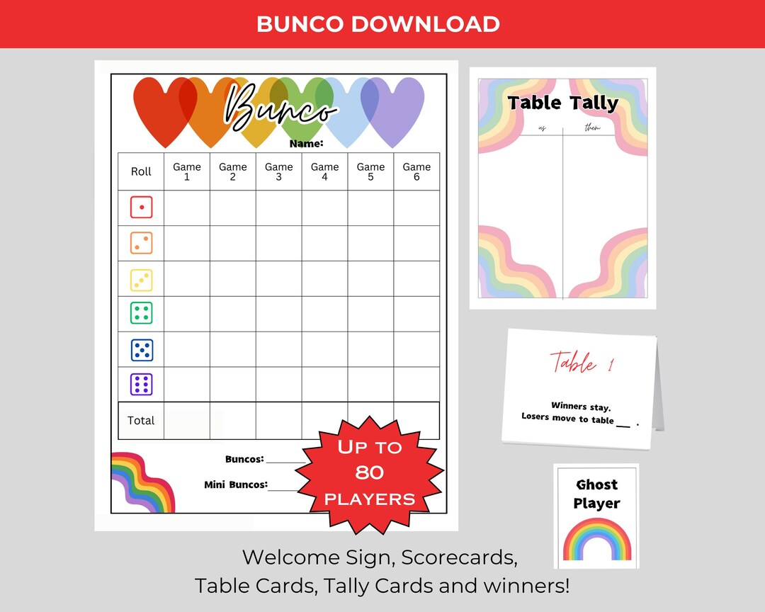 Rainbow Pride BUNCO Printable Bundle - Score Cards - Tally Sheets ...
