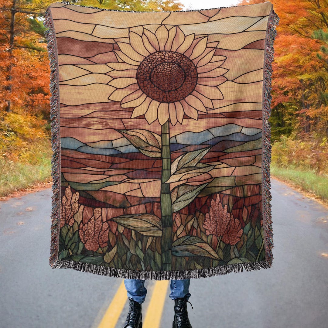 Vintage Hippie Style Sunflowers Woven Blanket, Retro Sunflowers in the ...