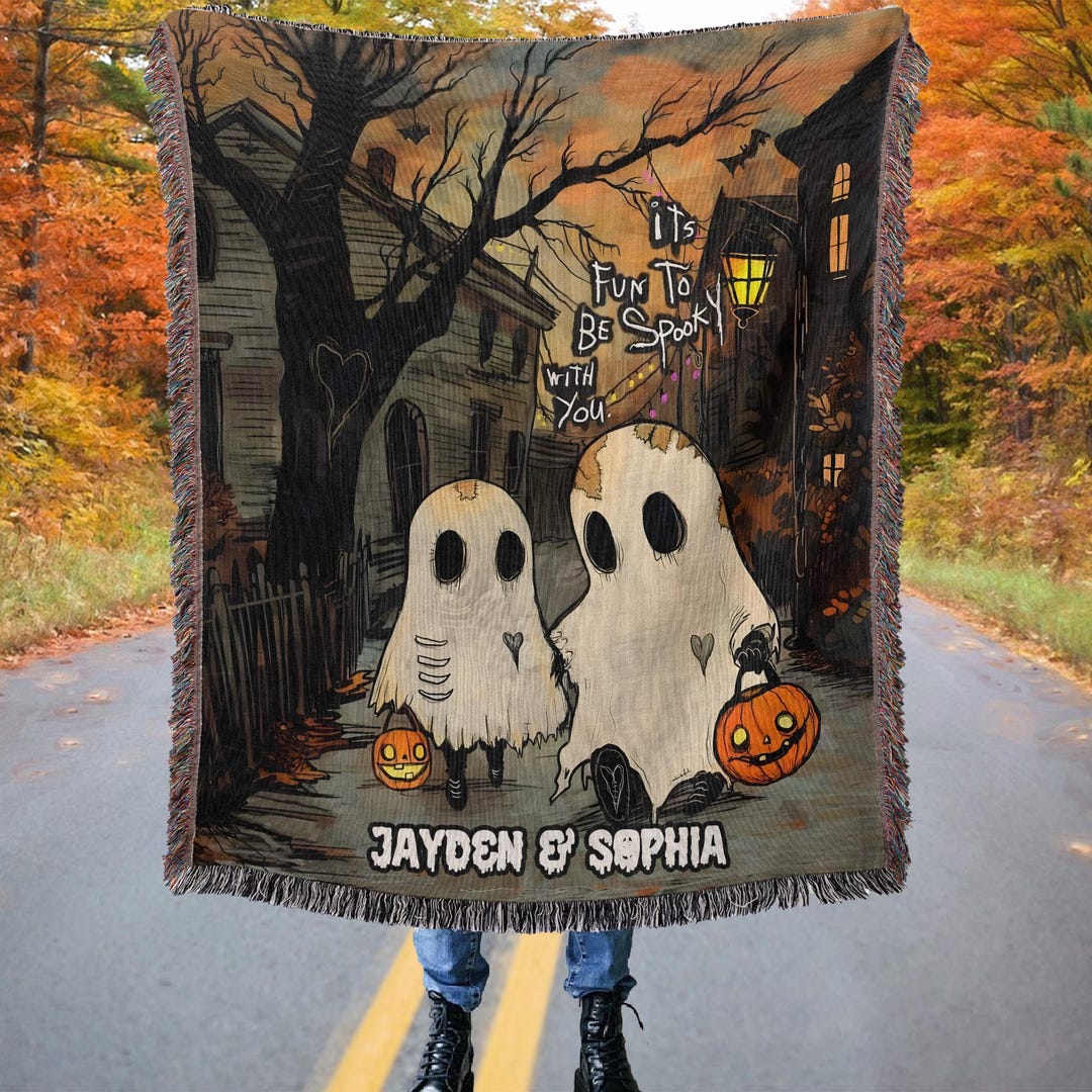 Personalized Wedding Anniversary Boo Ghost Halloween Woven Blanket ...