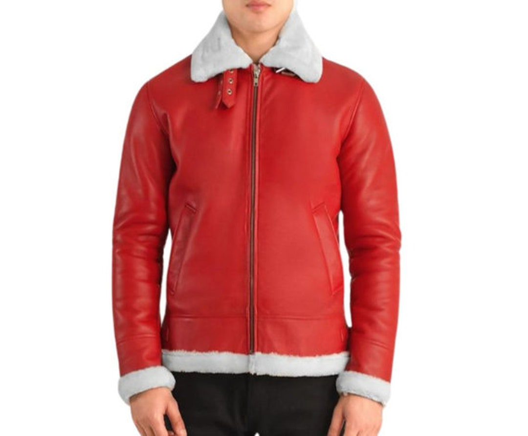 Men's Best Red Leather Bomber Real Shearling Flying Sheepskin Original ...