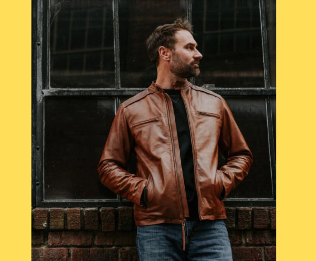 New THOMPSON Men's Motorcycle Leather Jacketstylish Racer Jacketbiker ...