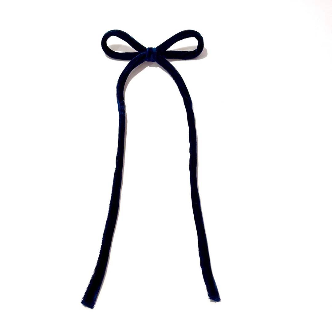 Hand Sewn Navy Blue Velvet Long Hair Bow - Etsy