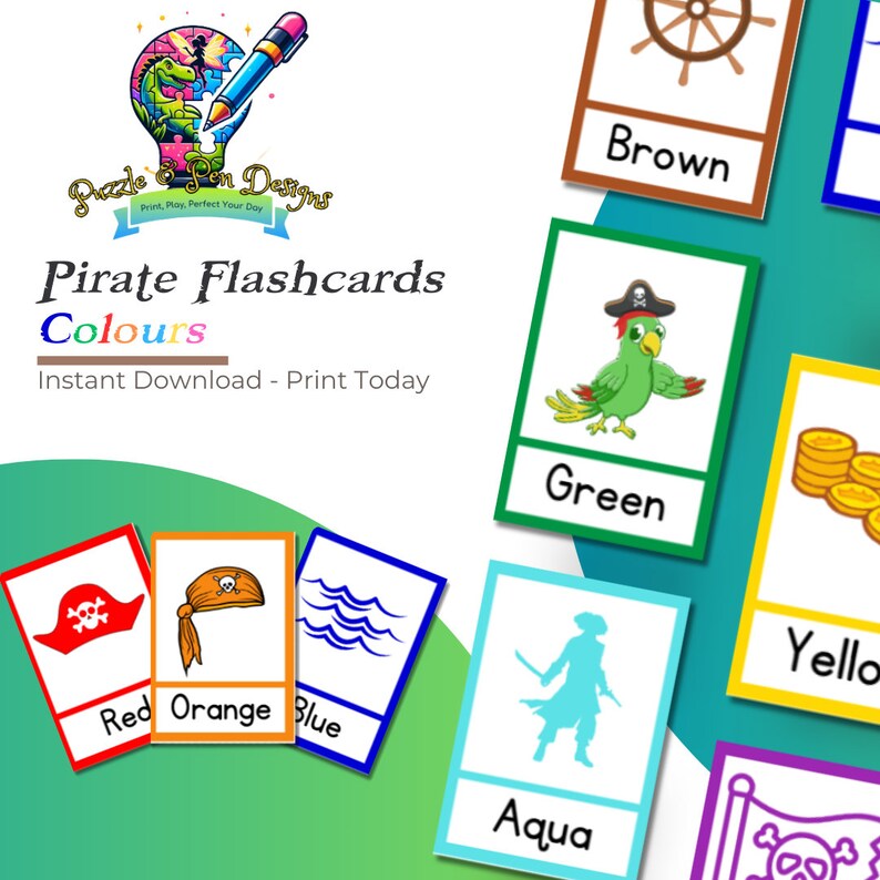 Pirate-themed Printable Color Flashcards for Kids Educational & Fun ...
