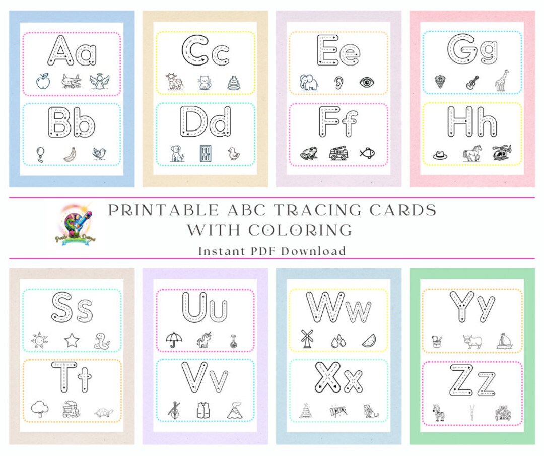 Printable ABC Tracing Cards With Coloring Alphabet Learning & Writing ...