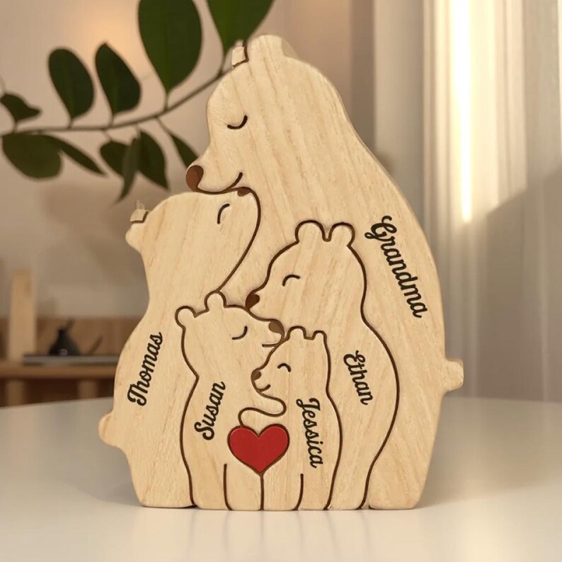 Personalized Family Puzzle, Family Wooden Hug Bears Puzzle, Custom ...
