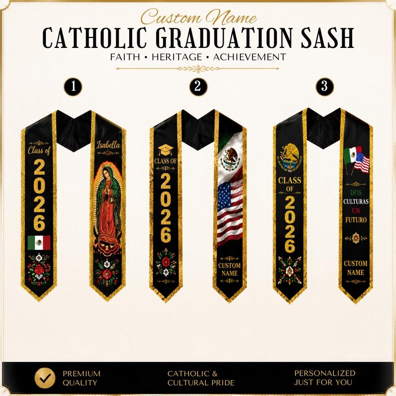 Personalized Glitter Graduation Stole 2026, Custom Name Senior Sash ...
