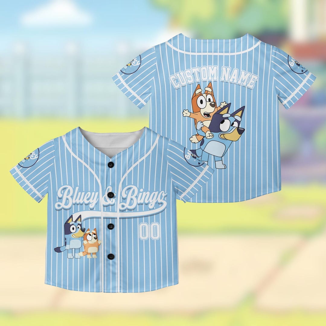 Personalized Bluey Baseball Jersey, Bluey Bingo Birthday Shirts, Kids ...