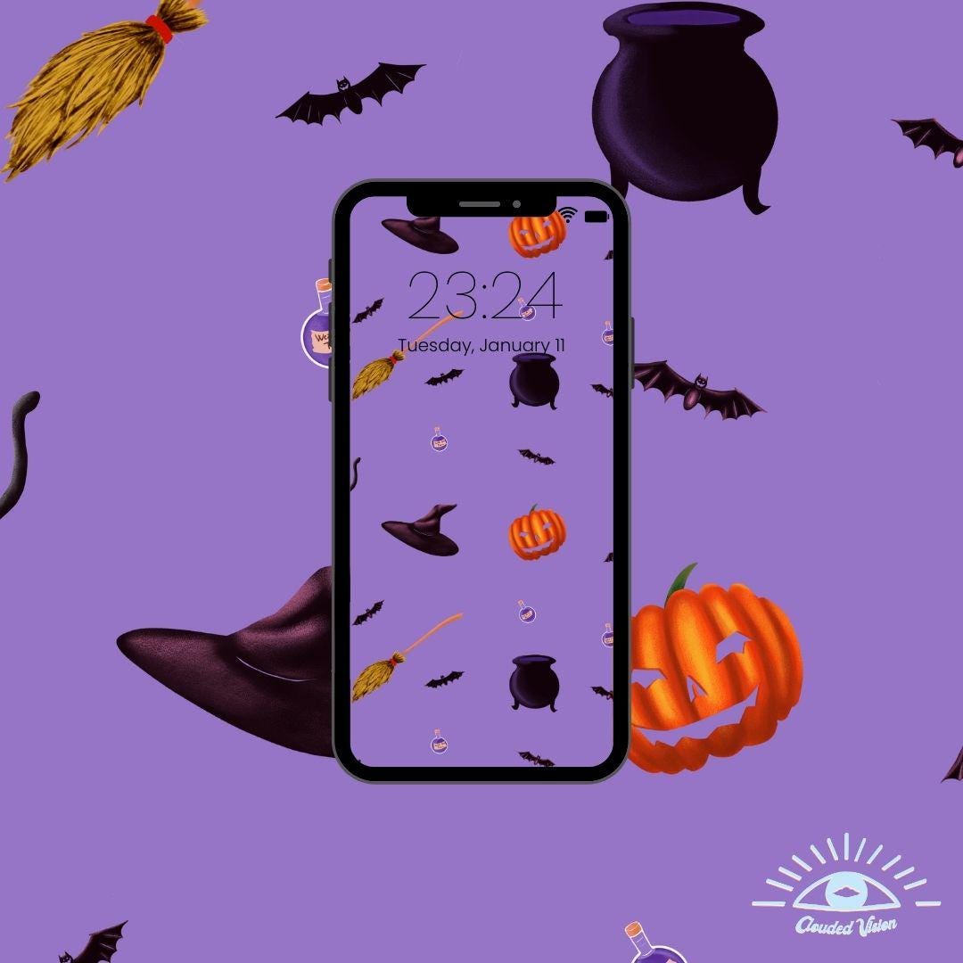 Purple Witchcore Mystic Phone Wallpaper Occult Aesthetic With Black Cat ...