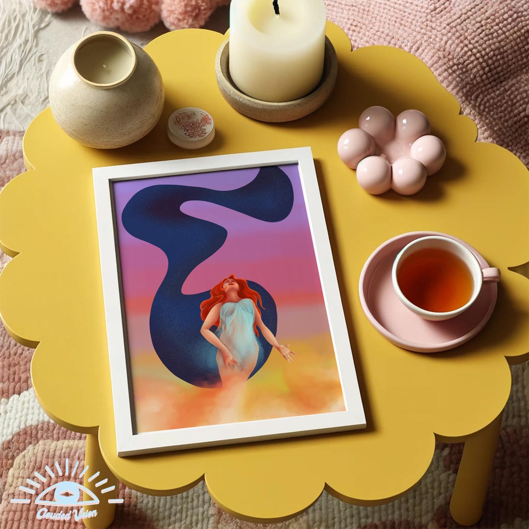 Sunset Goddess Printable Art, Surreal Woman Digital Download, Celestial ...
