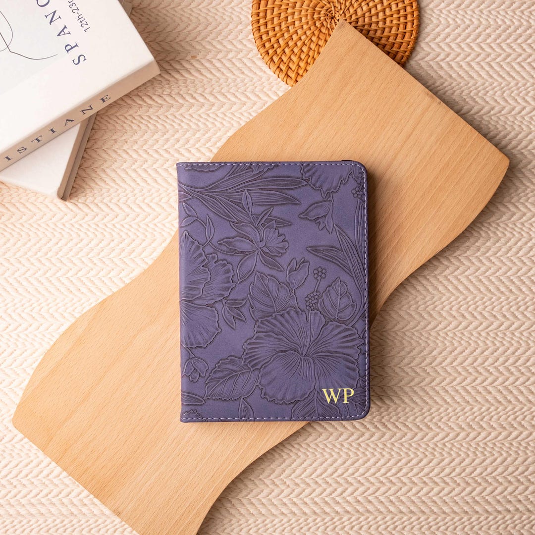 Personalized Embossed Dark Purple Flower Leather Kindle Case, Kindle ...