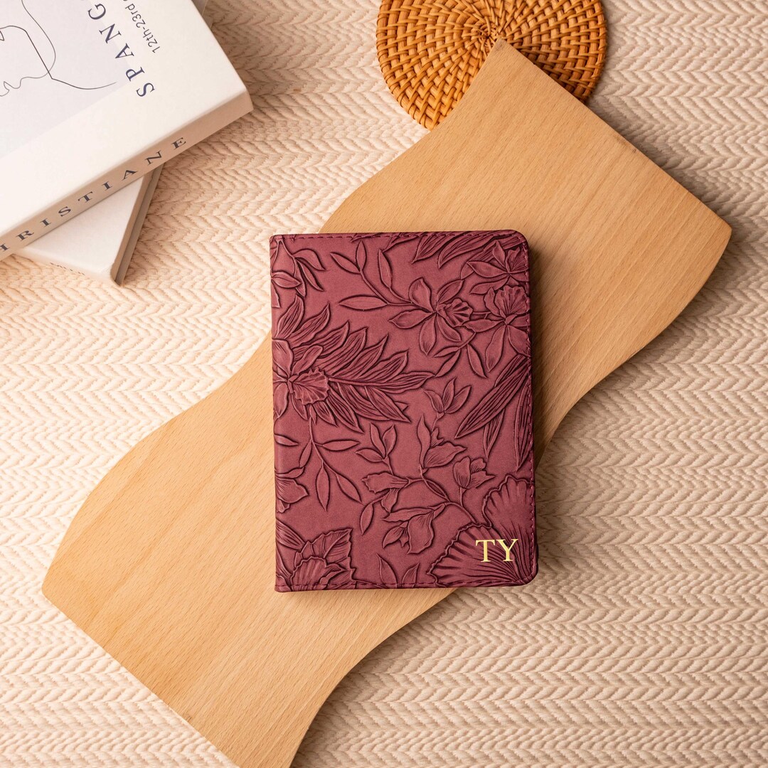 Personalized Embossed Dark Red Flower Leather Kindle Case, Kindle ...