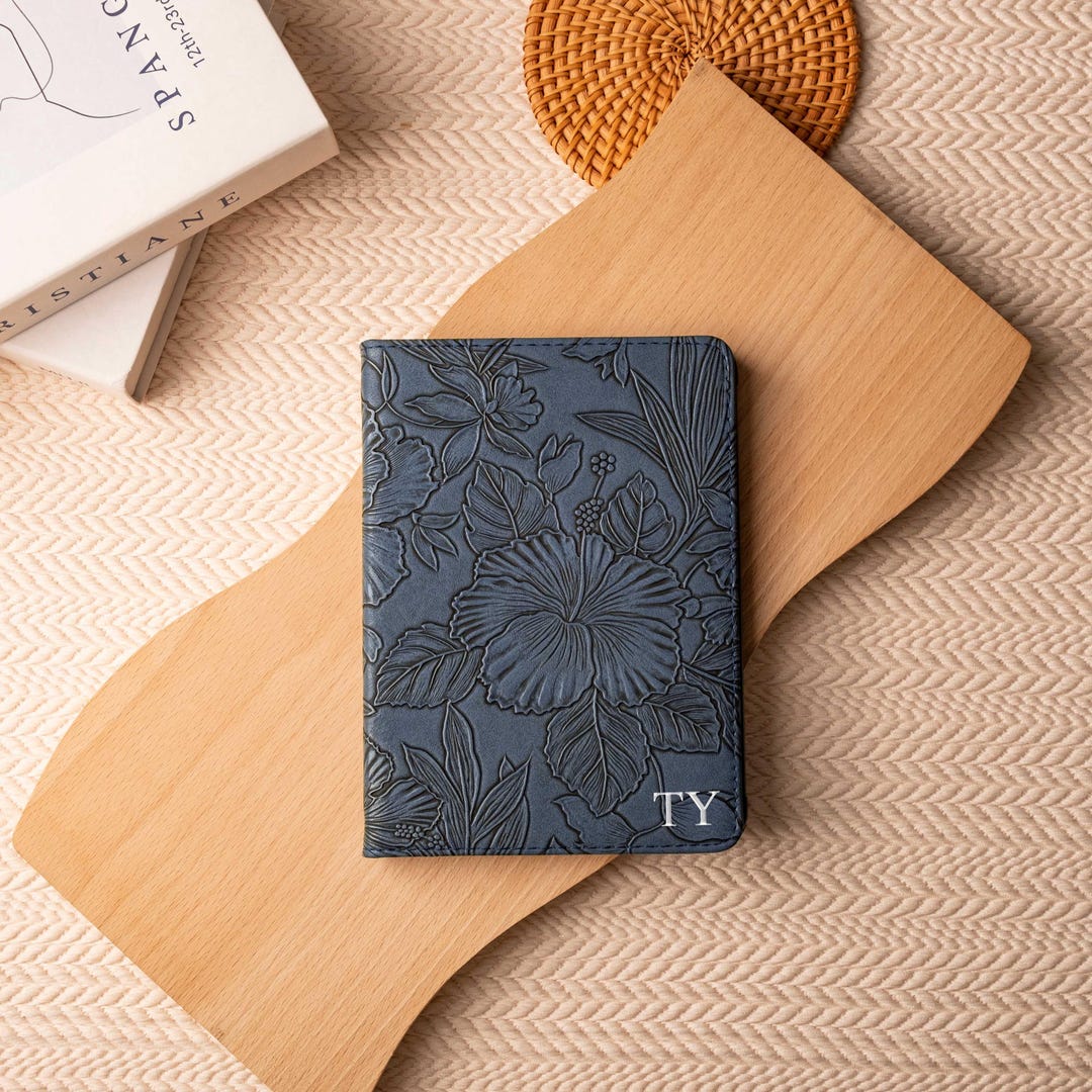 Personalized Embossed Dark Blue Flower Leather Kindle Case, Kindle ...
