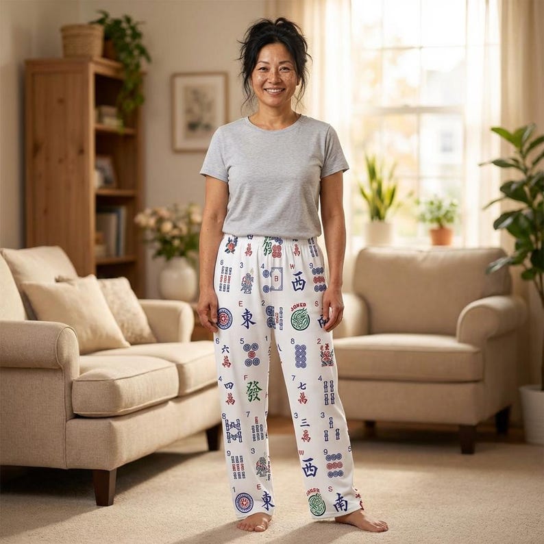 Mahjong Pajama Pants for Women – Mahjong Tile Print Lounge Pants Funny ...