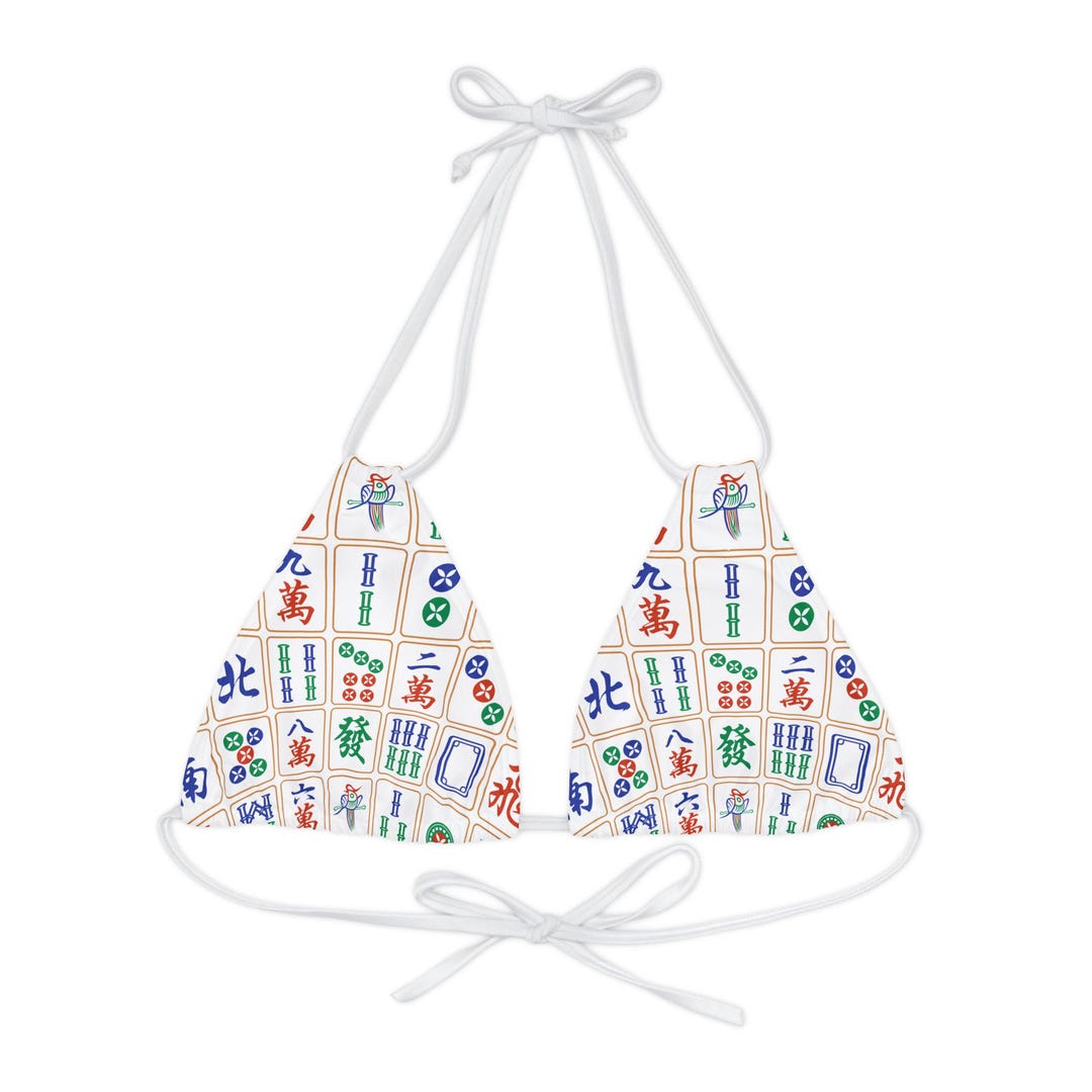 Mahjongg Tiles Strappy Bikini Top, Beach Swimwear, Cute Summer Bathing ...
