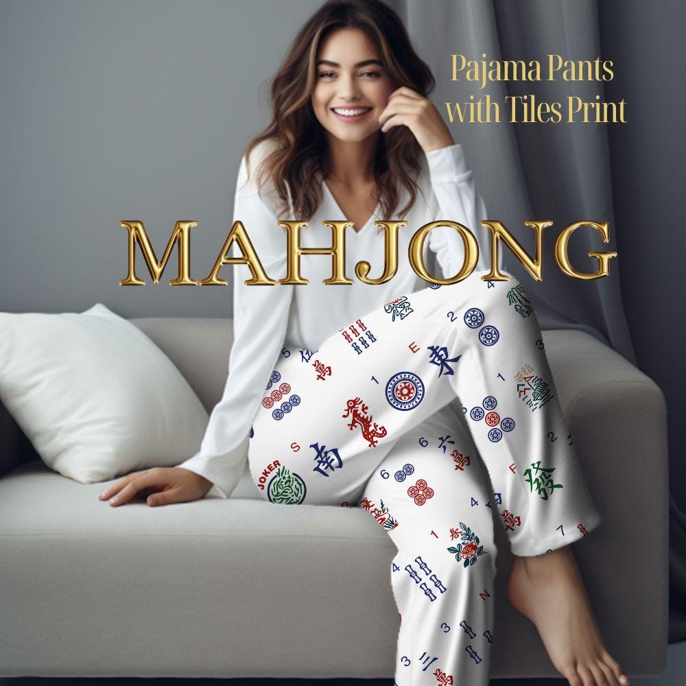 Mahjong Pajama Pants for Women – Mahjong Tile Print Lounge Pants Funny ...