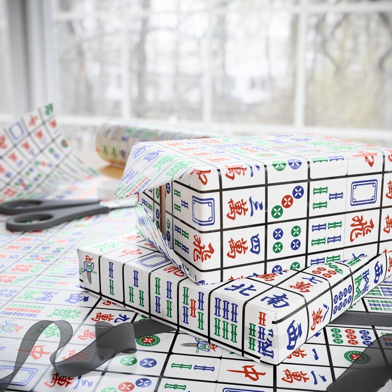 Mahjong Gift Wrapping Paper, Mahjong Friendship Gift Wrap, Mahjong ...