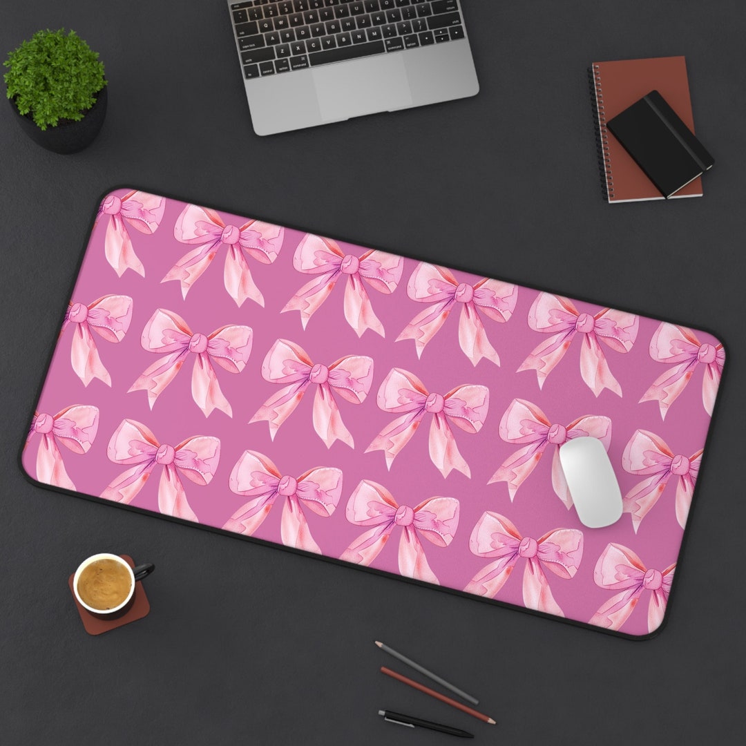 Coquette Aesthetics Pink Watercolor Bows Desk Mat 15.5x31 In, Girly ...