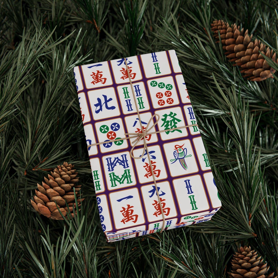 Mahjong Tiles Gift Purple Wrapping Paper, Christmas Birthday Gift ...