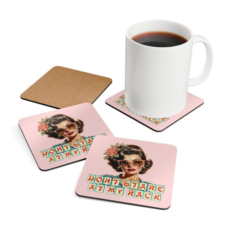 Mahjong Corkwood Coaster Set 4pc Player Gift Sarcastic Vintage Brunette ...