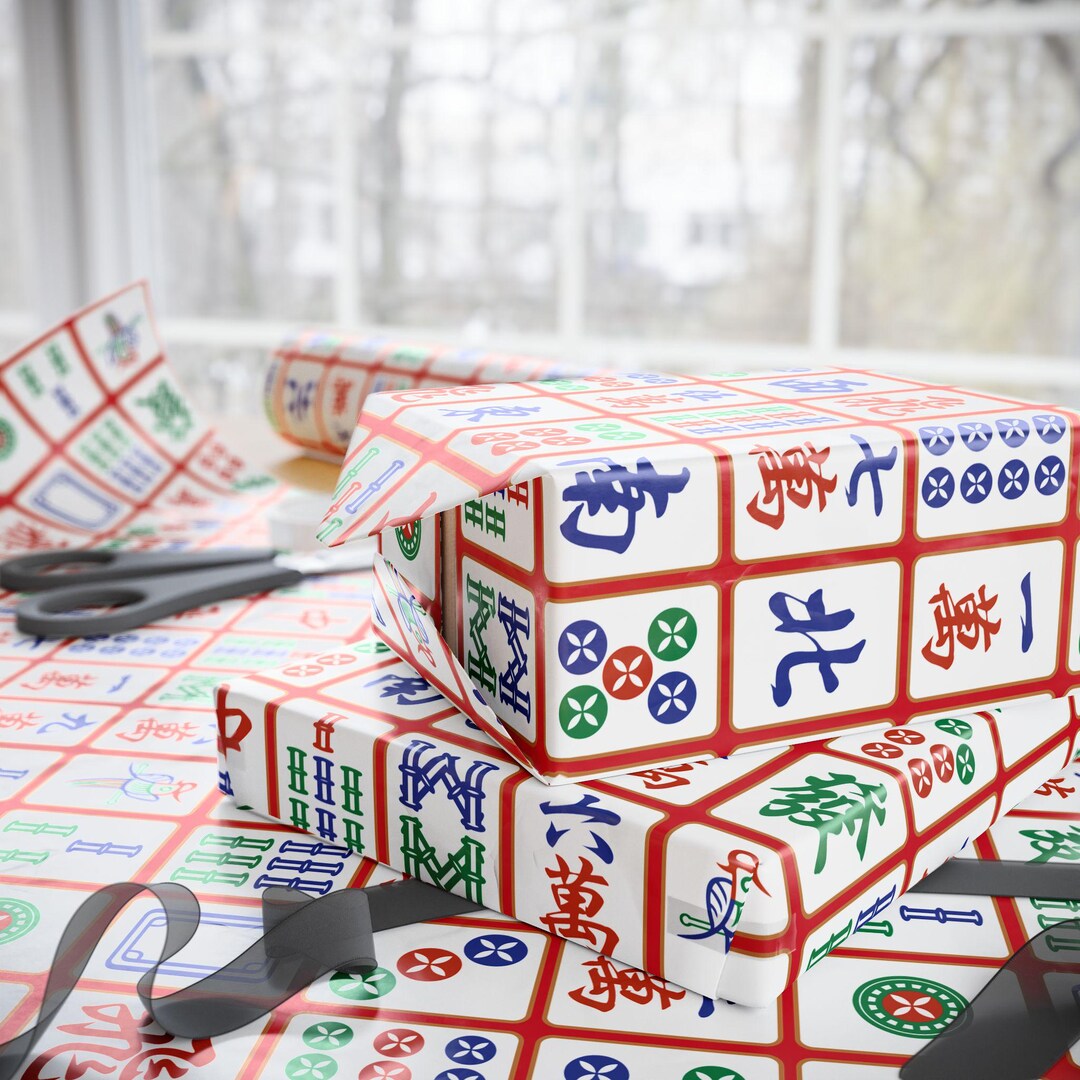 Mahjong Tiles Red Gift Wrapping Paper, Mahjong Friendship Gift Wrap ...