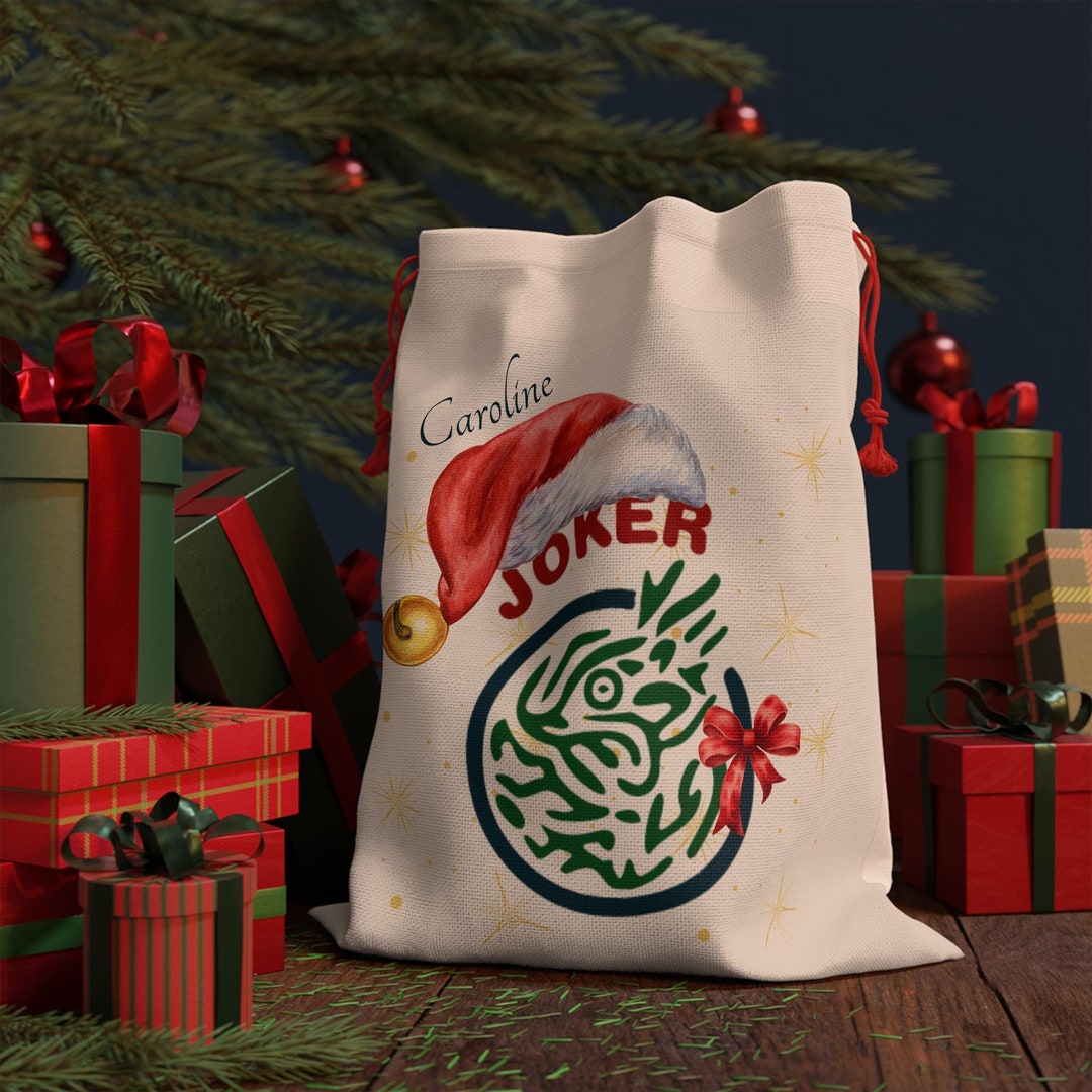 Personalized Mahjong Christmas Santa Joker Gift Bag, Holiday Gift Wrap ...