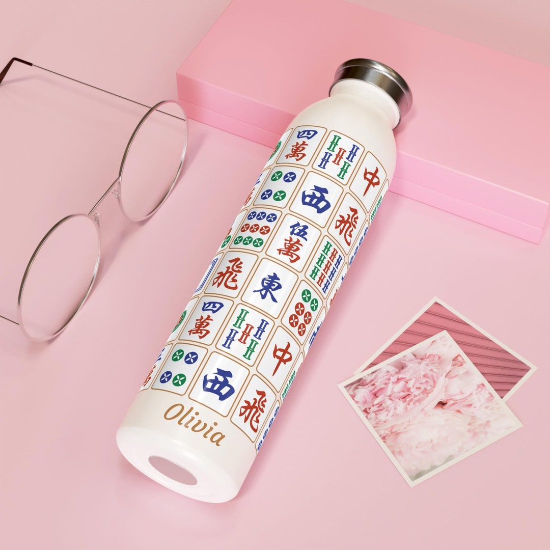 Custom Mahjong Tiles Slim Water Bottle – Personalized Name Bottle ...