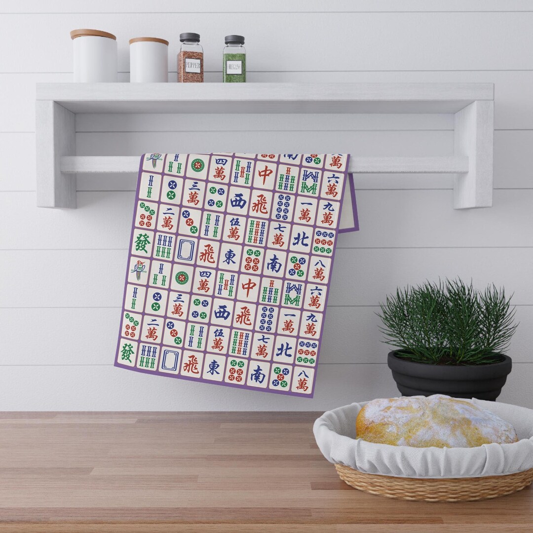 Mahjong Light Purple Cotton Tea Towel, Birthday Gift, Mahjong Lovers ...