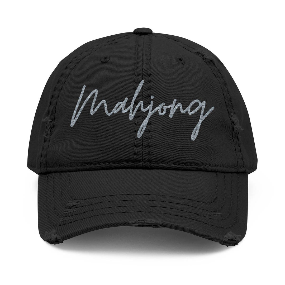 Embroidered Mahjong Dad Hat, Distressed Baseball Cap for Mah Jongg ...