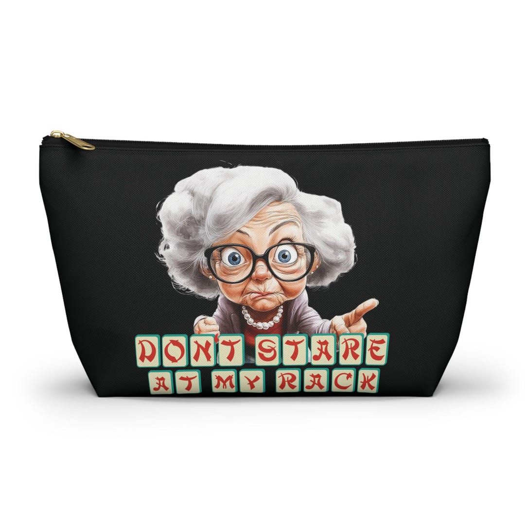 Funny Old Lady Mahjong 'don't Stare at My Rack' Black Tile Pouch ...