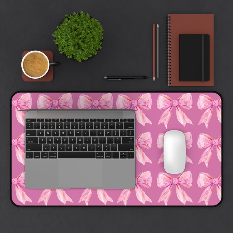 Coquette Aesthetics Pink Watercolor Bows Desk Mat 12x22 In, Girly Dorm ...