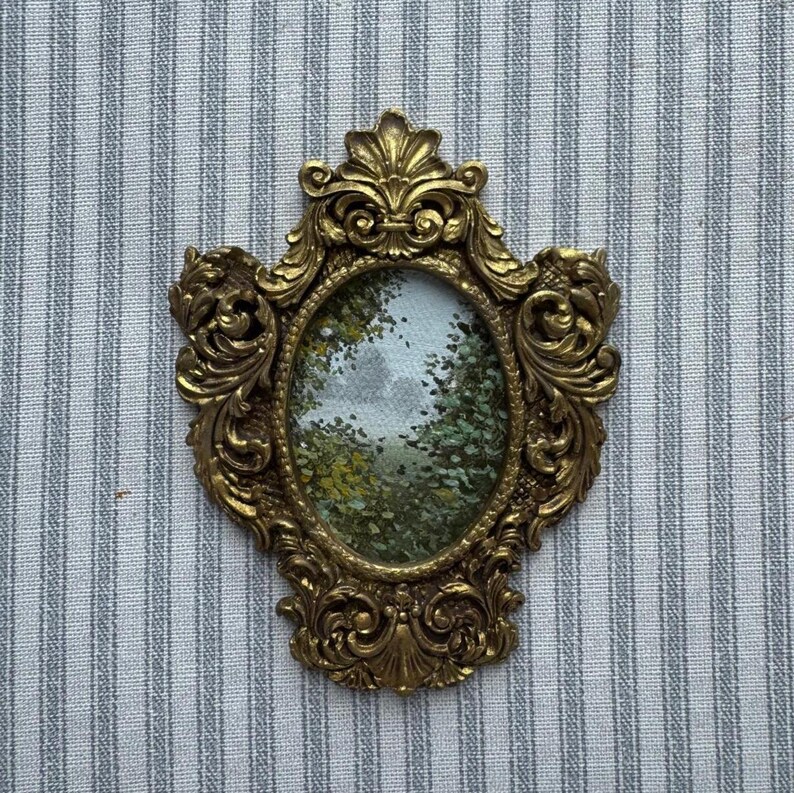 Miniature Landscape Oil Painting, Handmade Vintage Oval Frame - Etsy