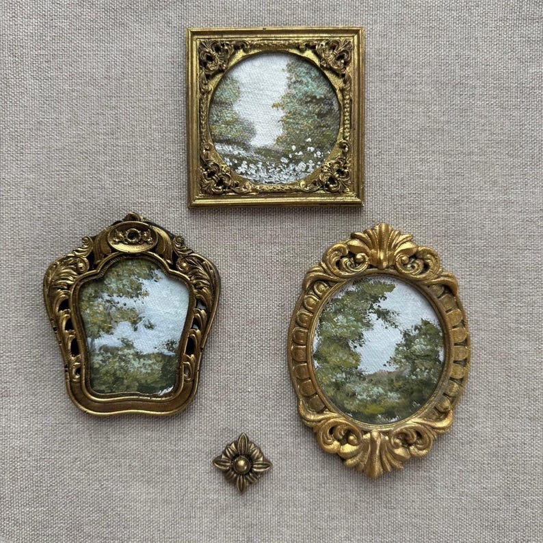 Miniature Bushy Trees Oil Painting, Vintage Handmade Frame - Etsy