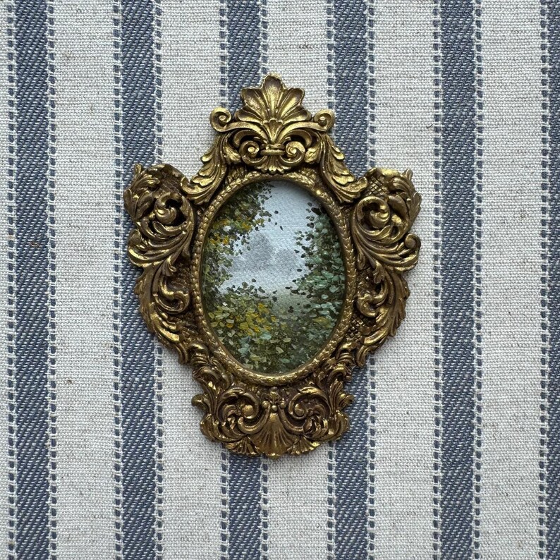 Miniature Landscape Oil Painting, Handmade Vintage Oval Frame - Etsy