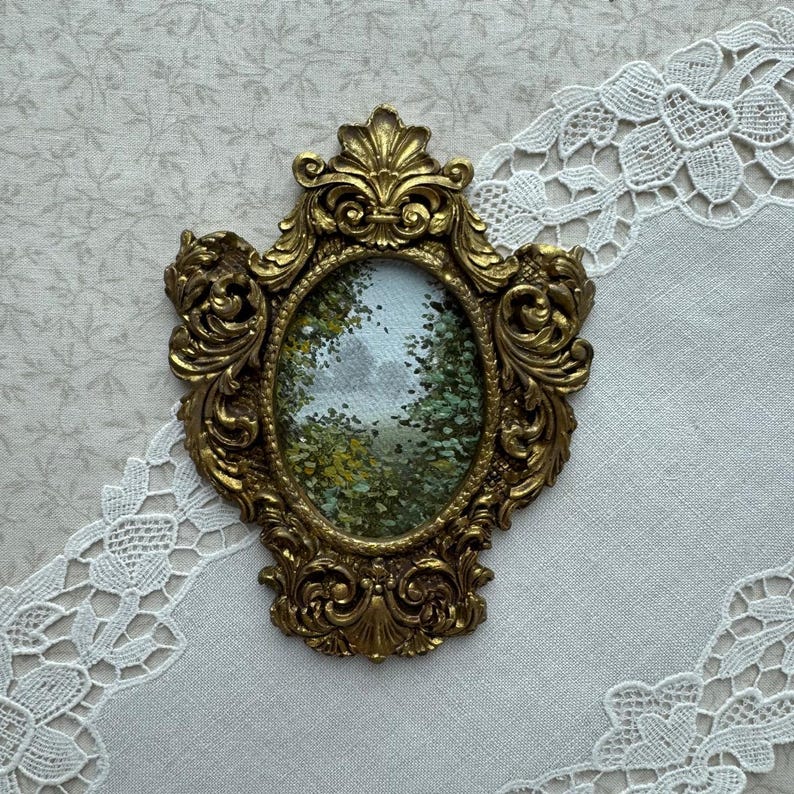 Miniature Landscape Oil Painting, Handmade Vintage Oval Frame - Etsy