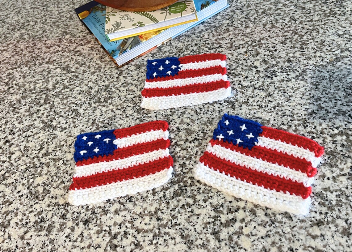 Crochet Pattern - 4th of July Coasters- Independence Day- American Flag ...