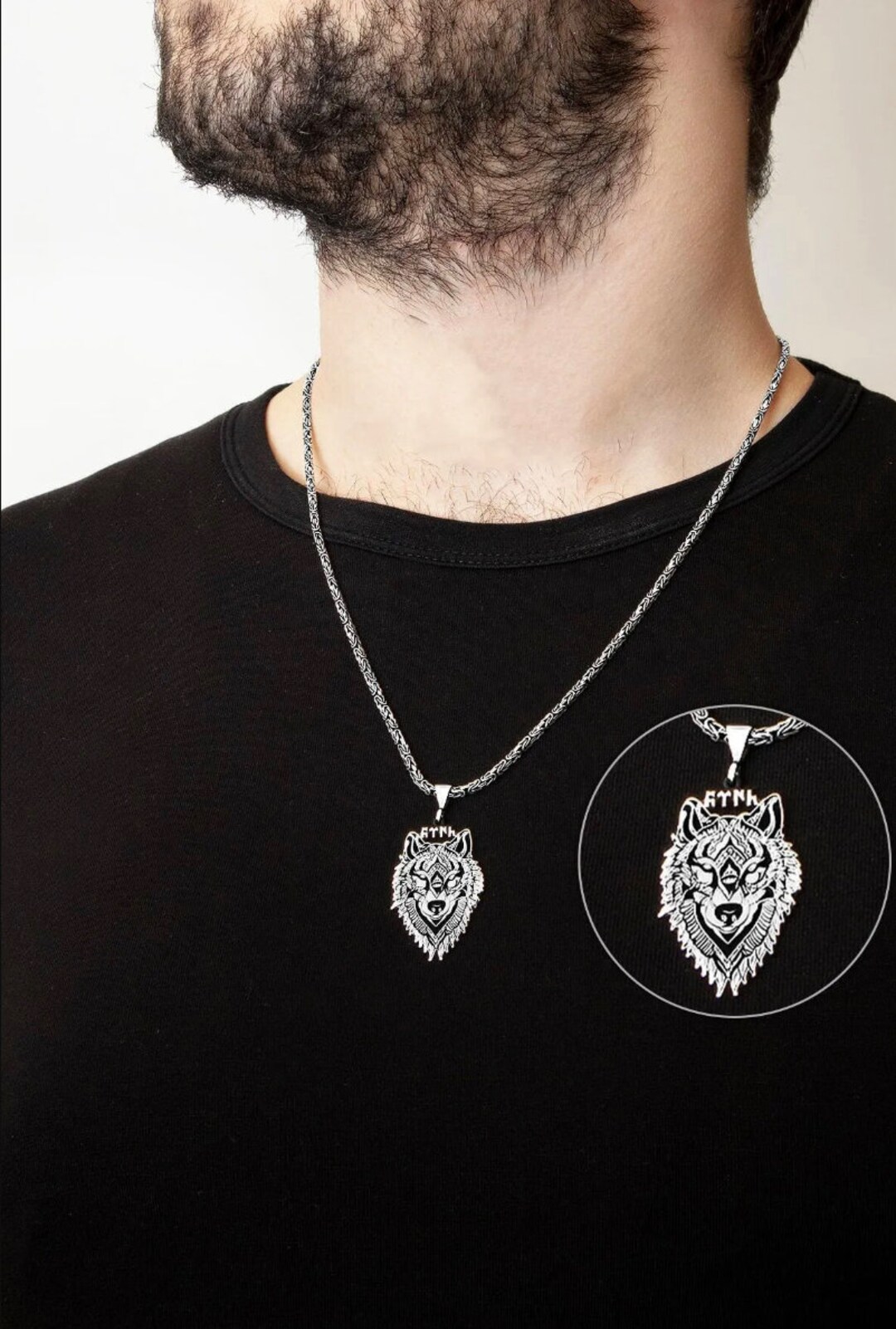 925 Sterling Silver Wolf Men's Necklace (king Chain) - Etsy