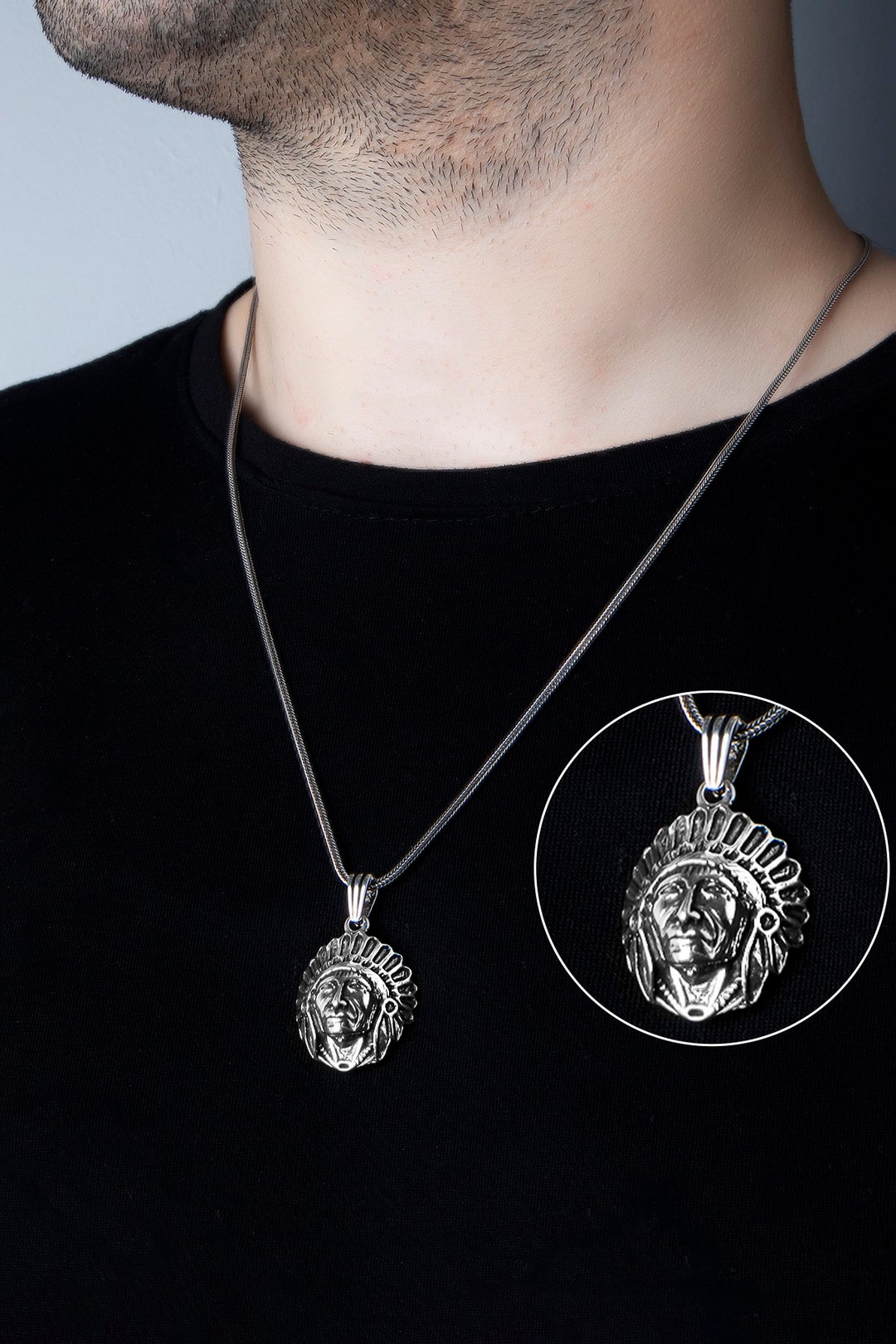 925 Sterling Silver Native American Men's Necklace - Etsy UK