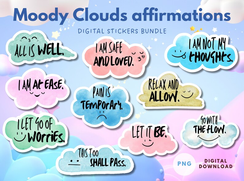 Moody Clouds PNG Printable Stickers, Digital Stickers, Cricut, Print ...