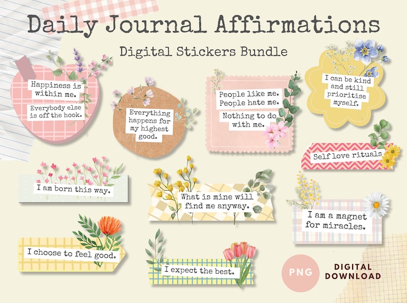 Daily Journal Affirmations PNG Printable Stickers, Digital Stickers ...